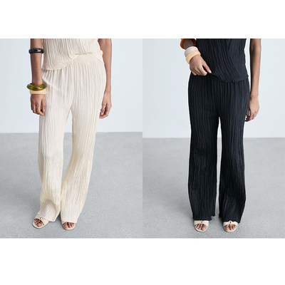 D6百褶皱褶裤~西班牙单25夏新款显瘦直筒裤长裤百搭潮流款裤子