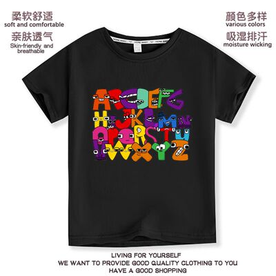 新款Alphabet Lore字母传说字母数字搞怪男女儿童纯棉T恤学生衣服