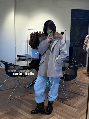 fabio gavazzi 意大利正品代购 羊绒大衣紫貂拼接