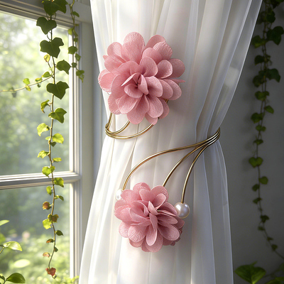 法式乡村窗帘绑带立体花朵珍珠合金窗帘浪漫家居装饰性窗饰扣
