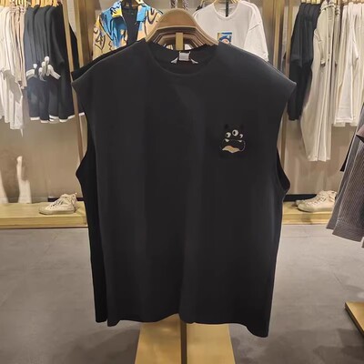夏季纯棉背心男T恤圆领刺绣