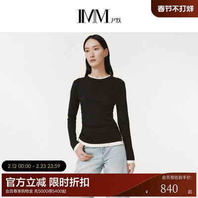 IMM尹默春超细高支纱美丽诺羊毛H版型假两件长袖毛针织衫女