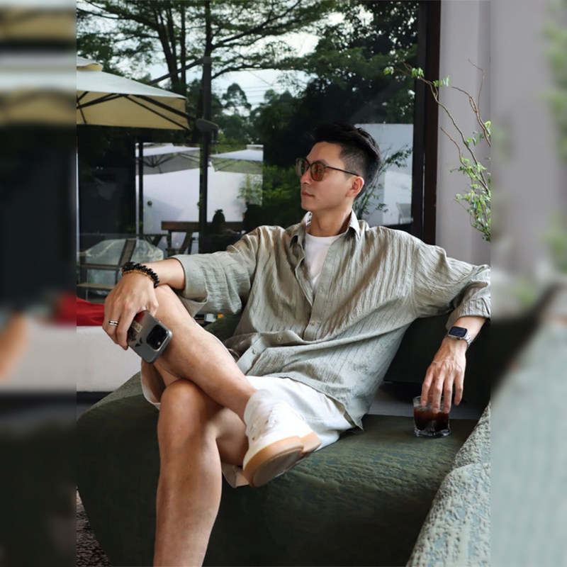 高端夏季新款肌理竖纹衬衫男士韩版简约百搭舒适休闲防晒衬衣外套