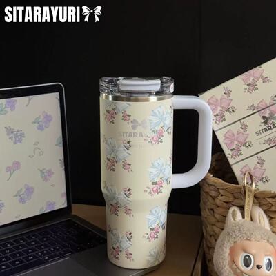 SITARAYURI蝴蝶结吸管杯保温杯大容量车载304不锈钢保冷冰霸水杯