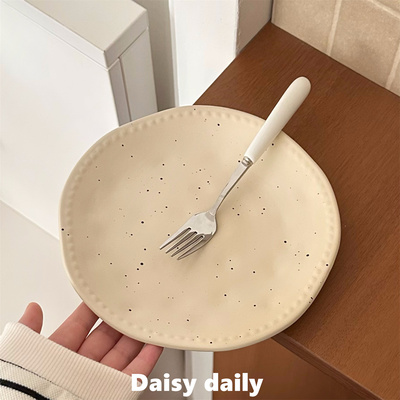 ins风哑光复古不规则意面浮雕陶瓷盘子甜品店好看的餐具蛋糕盘子