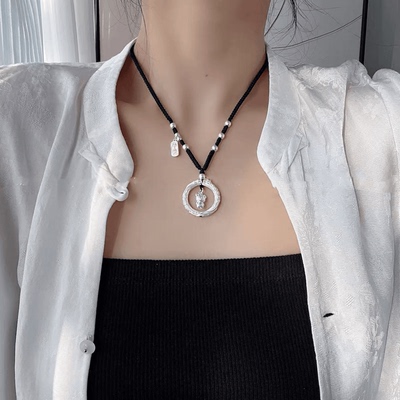 足银999实心乾坤圈十二生肖平安扣纯银儿童成人本命年红绳项链