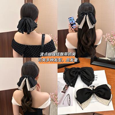 韩系多层网纱褶皱波点马尾夹荷叶边流苏蝴蝶结抓夹气质时尚