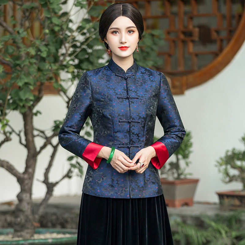 华族经典对襟唐装上衣女士秋冬夹棉加厚日常显瘦优雅大码妈妈旗袍