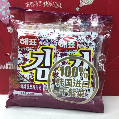 韩国进口海牌番茄味海苔2g*6袋即食紫菜儿童拌饭寿司休闲零食小吃