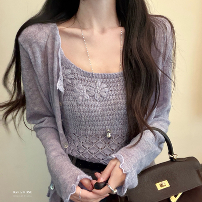 DARA ROSE-秋上新韩系温柔风重工钩花针织开衫QK9815