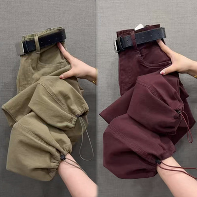 水洗棉工装裤女秋季新款高腰