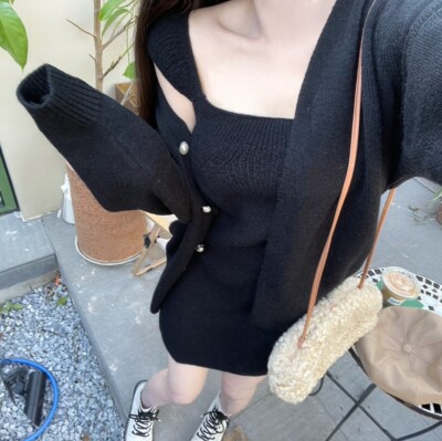 JAMAIS VU 清仓【又暖又欲】厚实针织纽扣开衫两件套装秋冬