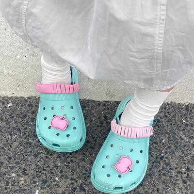 屁屁熊原创洞洞鞋踩屎感增高苹果粉蓝撞色小众夏季沙滩鞋子薄荷绿