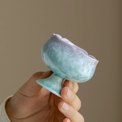 窑变结晶釉高足主人杯单杯陶瓷冰花开片功夫茶杯中式高档茶盏