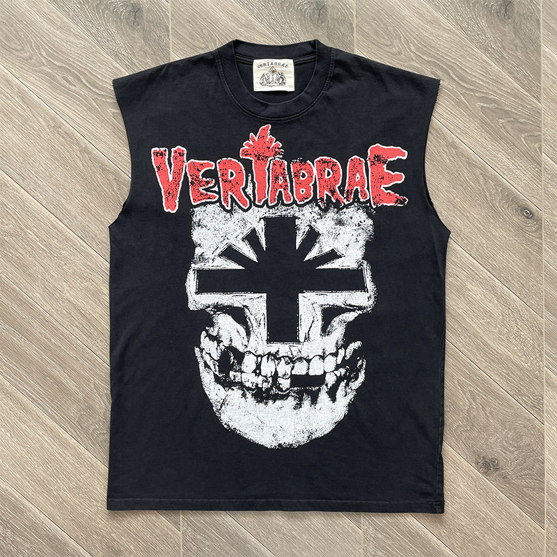 Vertabrae shepherd tank 十字骷髅印花男女纯棉休闲运动半袖背心
