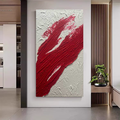 MHD原创油画《一路亨通》手绘长条画抽象走廊电梯肌理玄关红色画