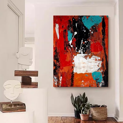 MHD手绘油画沙发酒店玄关画会议厅油画红色画大厅客厅肌理装饰画