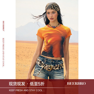 BeerBro『非洲大迁徙』莱赛尔天丝乱序人像图案绚彩小T女夏季
