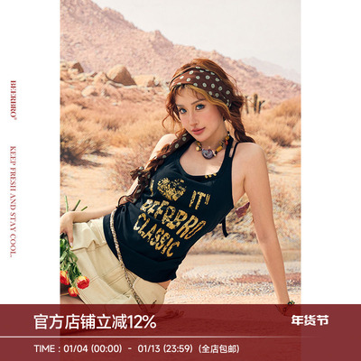 BeerBro『非洲大迁徙』辣妹带胸垫修身闪粉LOGO吊带背心女夏季