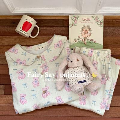 纯棉绒布春秋冬女士家居服套装