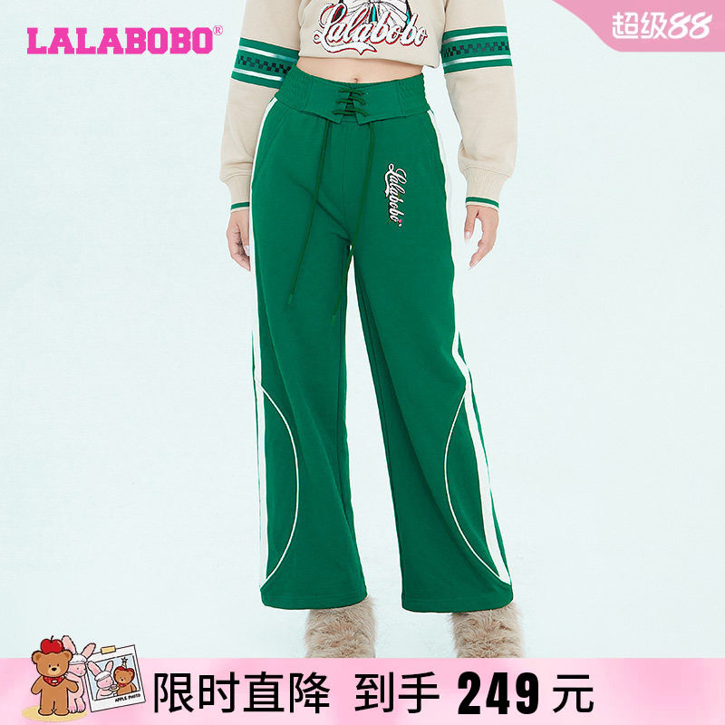 复古运动风LALABOBO早秋新品街头猫高腰针织休闲裤女|LBCC-WXZC11