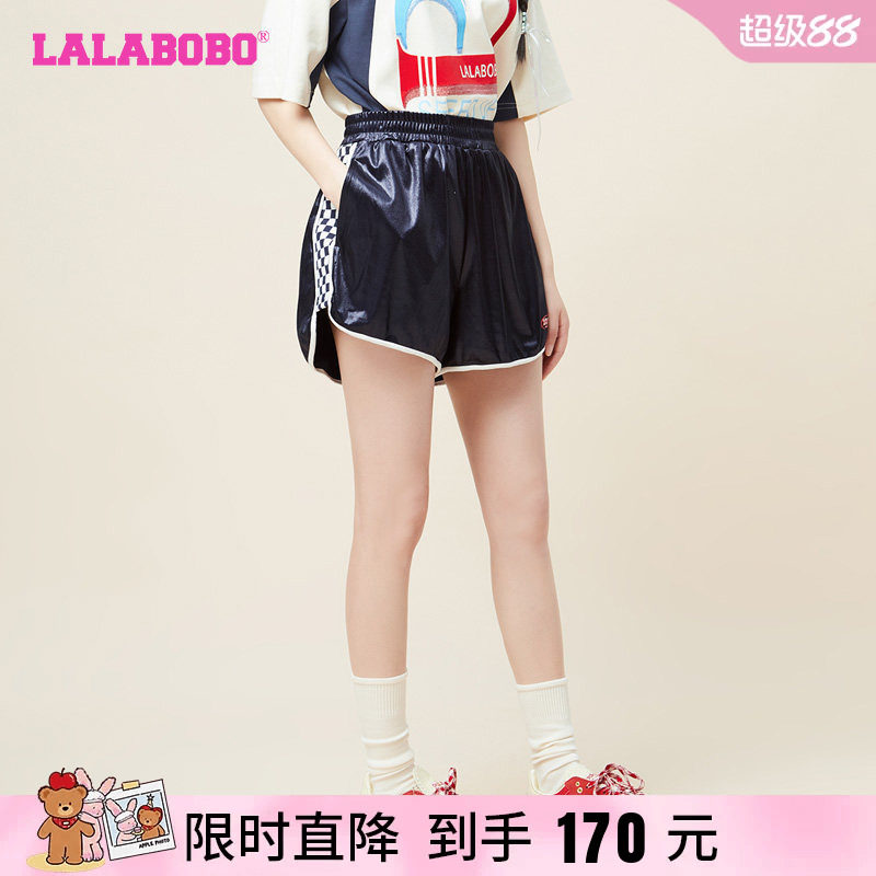 设计师潮牌LALABOBO夏新款复古运动高腰宽松休闲短裤