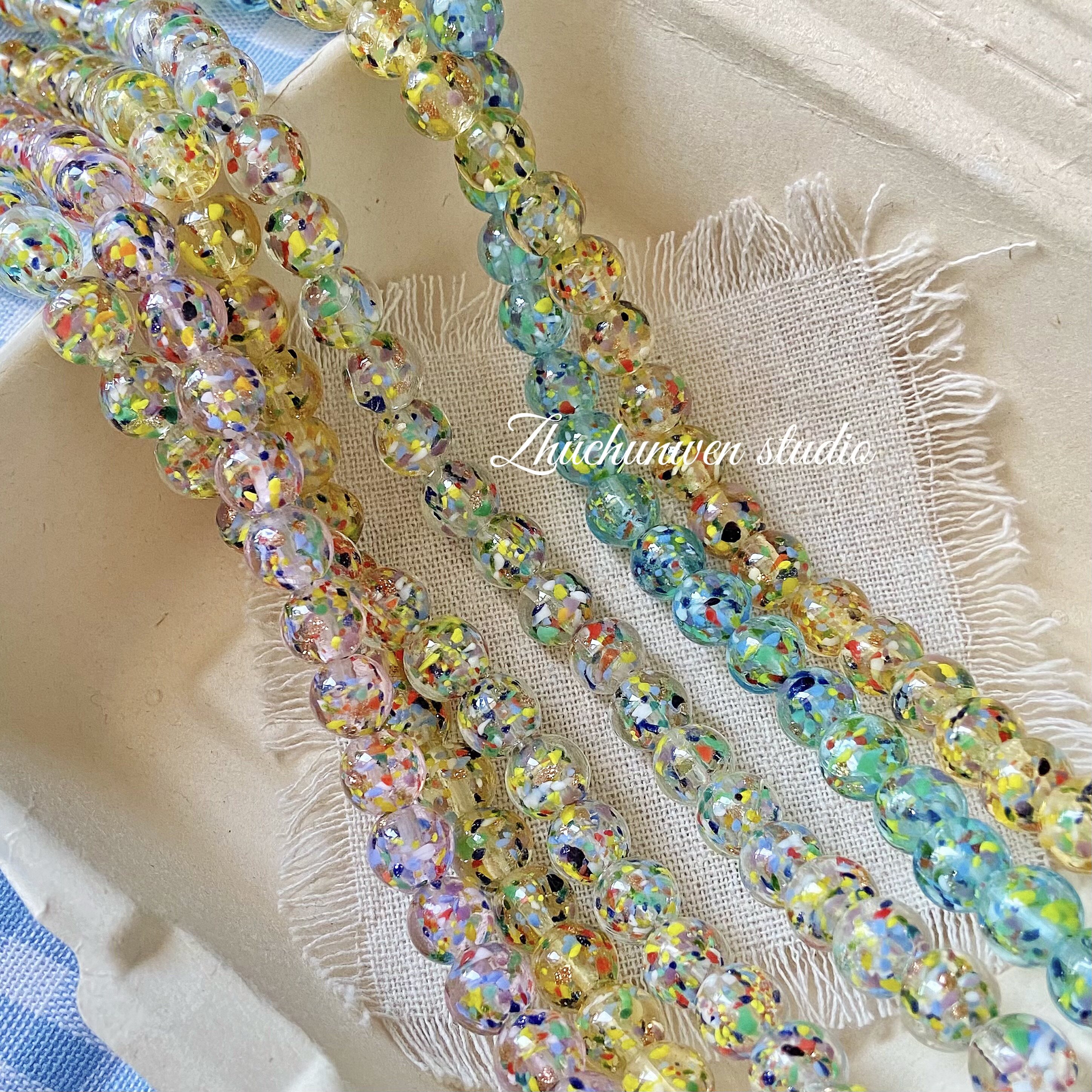 彩色琉璃彩点串珠手作直孔简单diy手机链手链材料包挂饰品配件