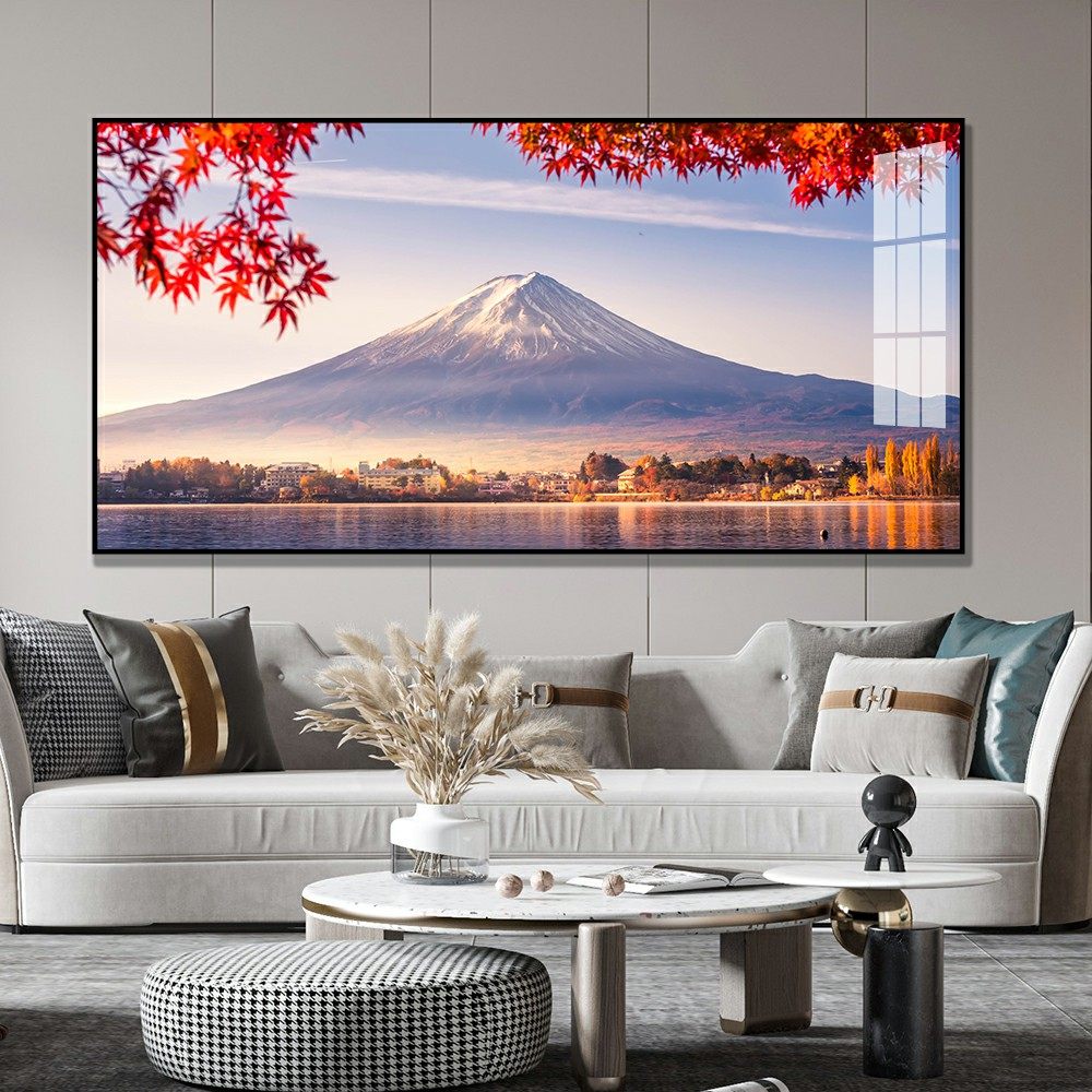 日本富士山挂画日式餐厅大幅装饰画现代简约房间卧室床头壁画轻奢