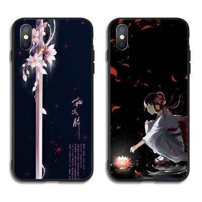 中国风 桃花醉 古风 女孩 莲花烛灯 手机壳 适用 vivo 苹果 oppo 华为 小米 荣耀 iqoo 红米 reamle 黑色软壳