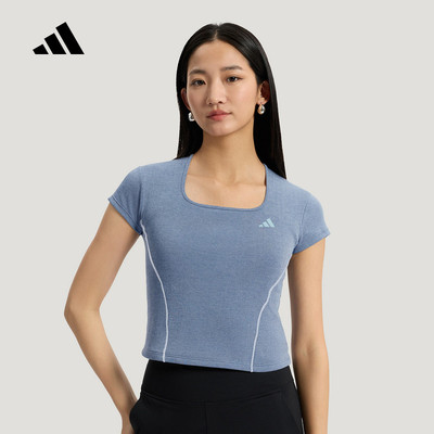 adidas阿迪达斯凉感短款修身运动休闲罗纹短袖2026夏女T恤 KH2709