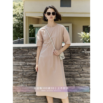 减龄100%棉纯色立体泡泡袖连衣裙
