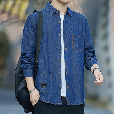 法娅茜方领长袖商务休闲牛仔衬衫