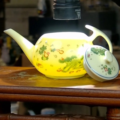 景德镇陶瓷茶具黄稀土手工粉彩百财纳福茶壶功夫单壶泡茶壶长嘴