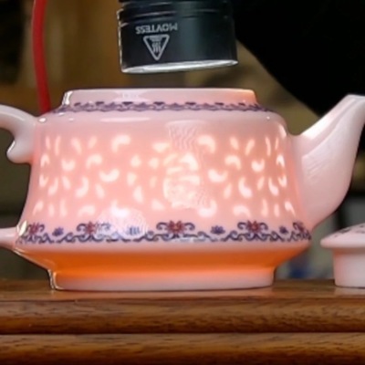 景德镇陶瓷红稀土青花玲珑镂空福字纹壶手绘手工泡茶壶 家居摆件