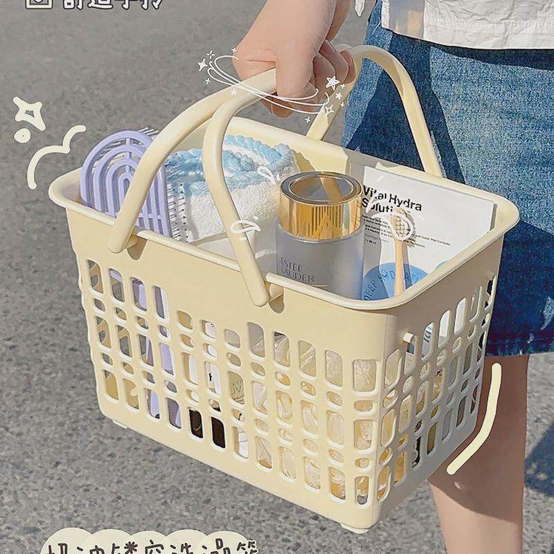 手提洗澡篮塑料卫生间镂空沐浴篮粉色时尚加高果蔬收纳篮蓝色卫浴