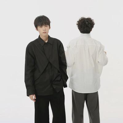 MTLCLOTHES男装|2024秋款新品法式解构交叉设计感气质纯色衬衣潮