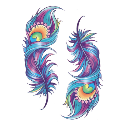 喵小姐-孔雀羽毛剖腹产纹身贴防水女遮疤痕性感仿真刺青