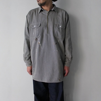 BOWWOW复古条纹污渍半拉链衬衫