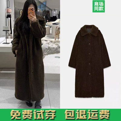 秋冬季新款女装长款气质时尚翻领羊羔毛抓绒长袖大衣外套 1255730