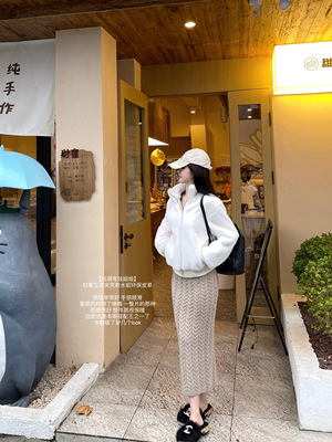 时髦质感立领环保水貂皮草外套