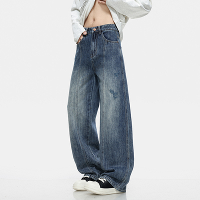 复古牛仔裤男宽松直筒阔腿休闲裤