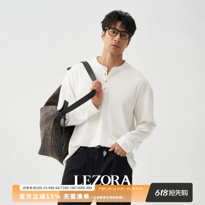 LEZORA索罗娜棉亨利领长袖T恤