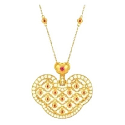 通体s925祥云如意古法黄金红钻锁项链银许我耀眼露思许妍同款