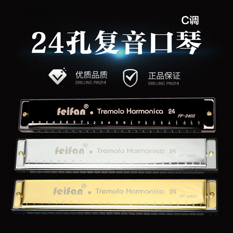 FeiFan厂家直销24孔金属c调复音口琴儿童口琴学生初学者成人乐器