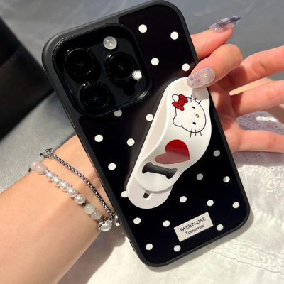 小众黑底白波点创可贴手机壳新款