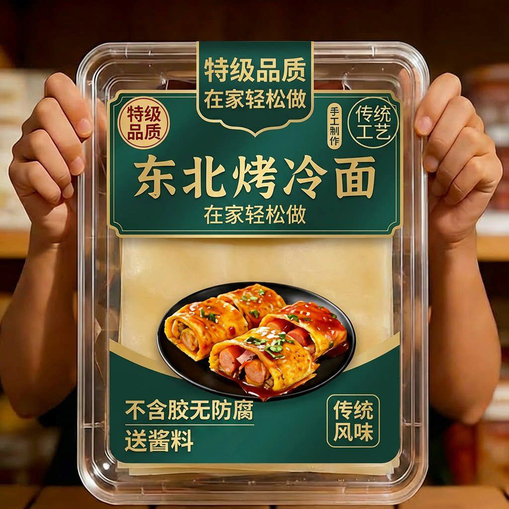 东北烤冷面正宗烤冷面片家庭装早餐速食小吃炒大面皮送专用酱家用