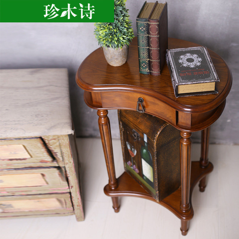 美式边几实木客厅沙发角几欧式转角电话几架卧室床头柜台灯架子_虎窝淘