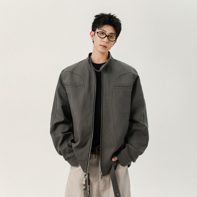 潮牌美式复古解构拼接立领夹克