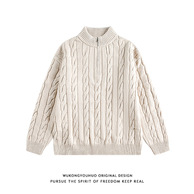 秋冬重磅老钱风麻花纹半拉链毛衣