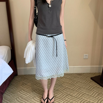 TABLE-丝半身裙女夏季新款高腰A字中长款气质显瘦半裙半身裙